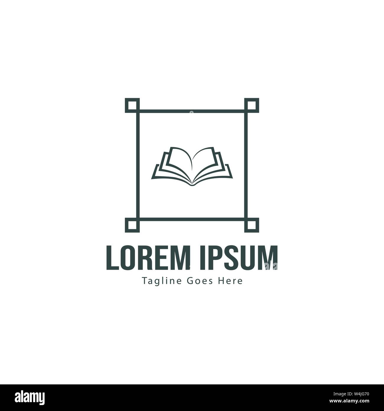 Book logo template design. minimalist book logo with modern frame ...