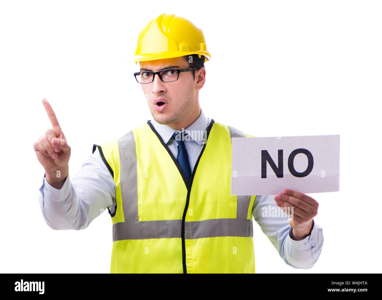 Construction supervisor with no asnwer isolated on white background ...