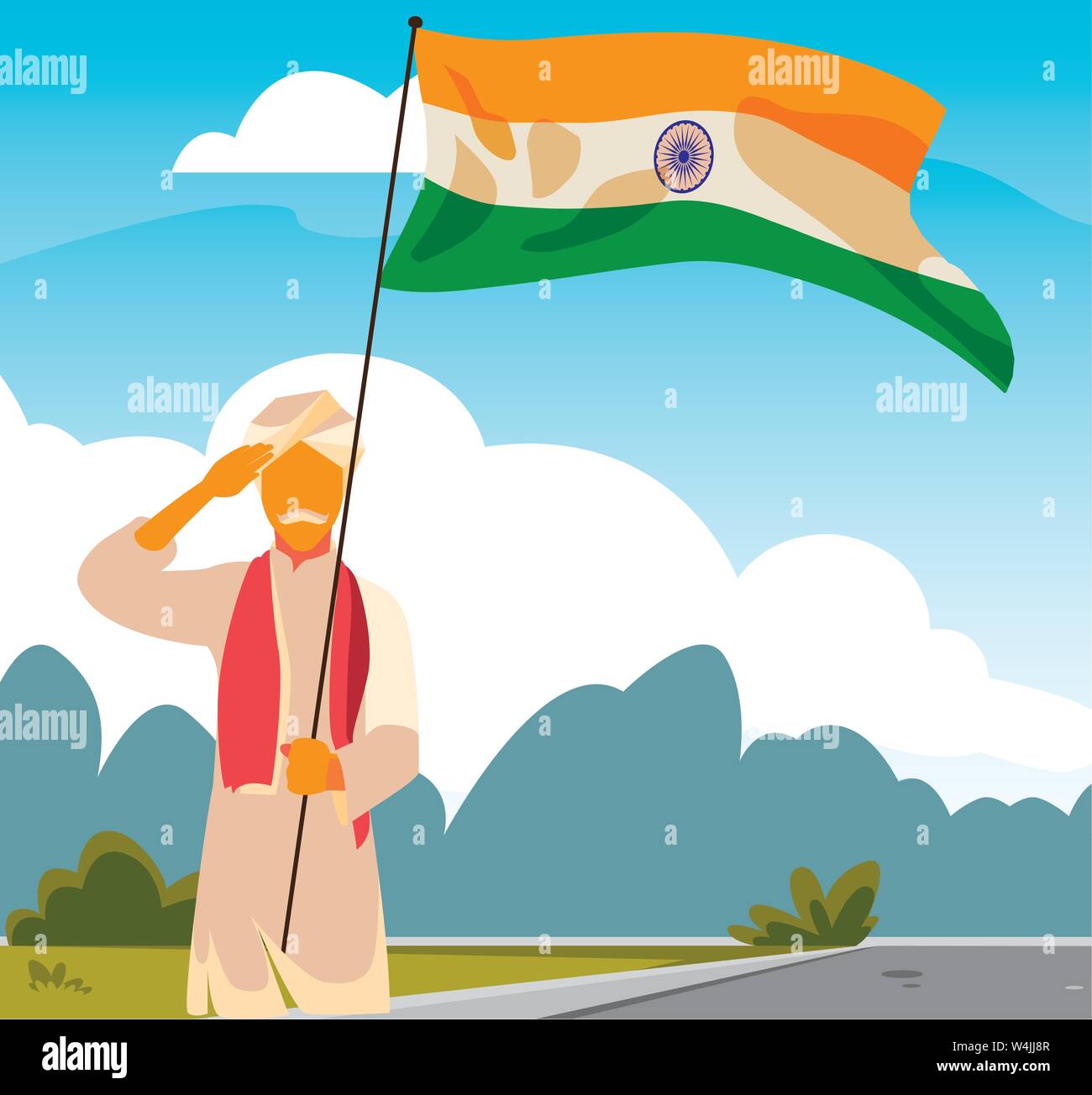 Indian Flag Hoisting Drawing