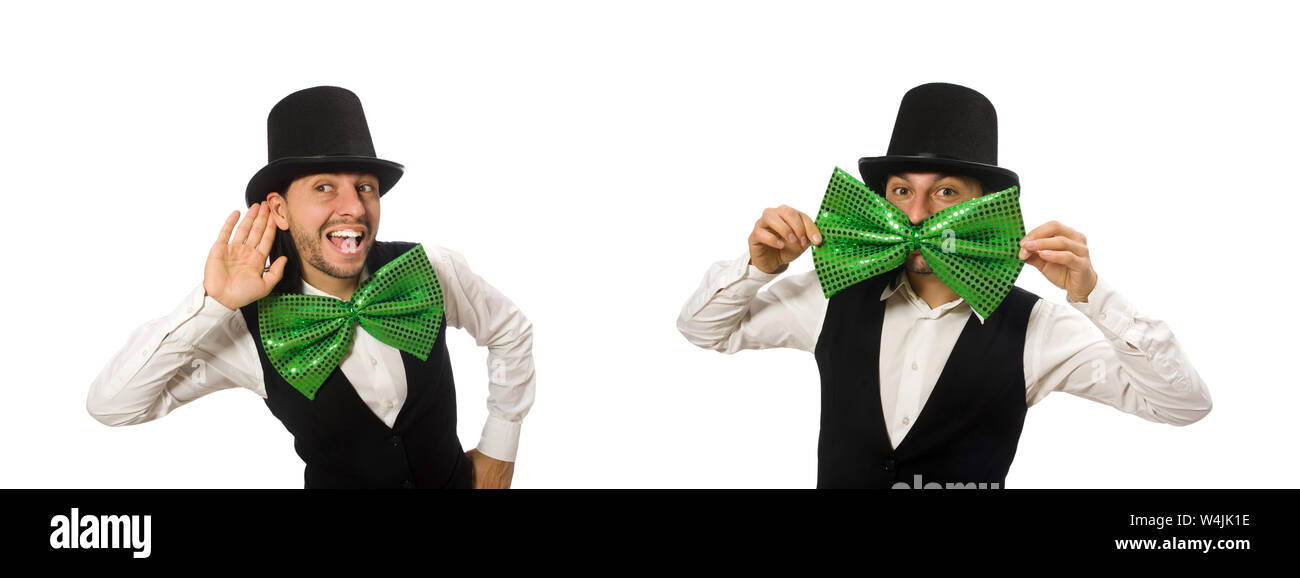 The man with big green bow tie in funny concept Stock Photo - Alamy