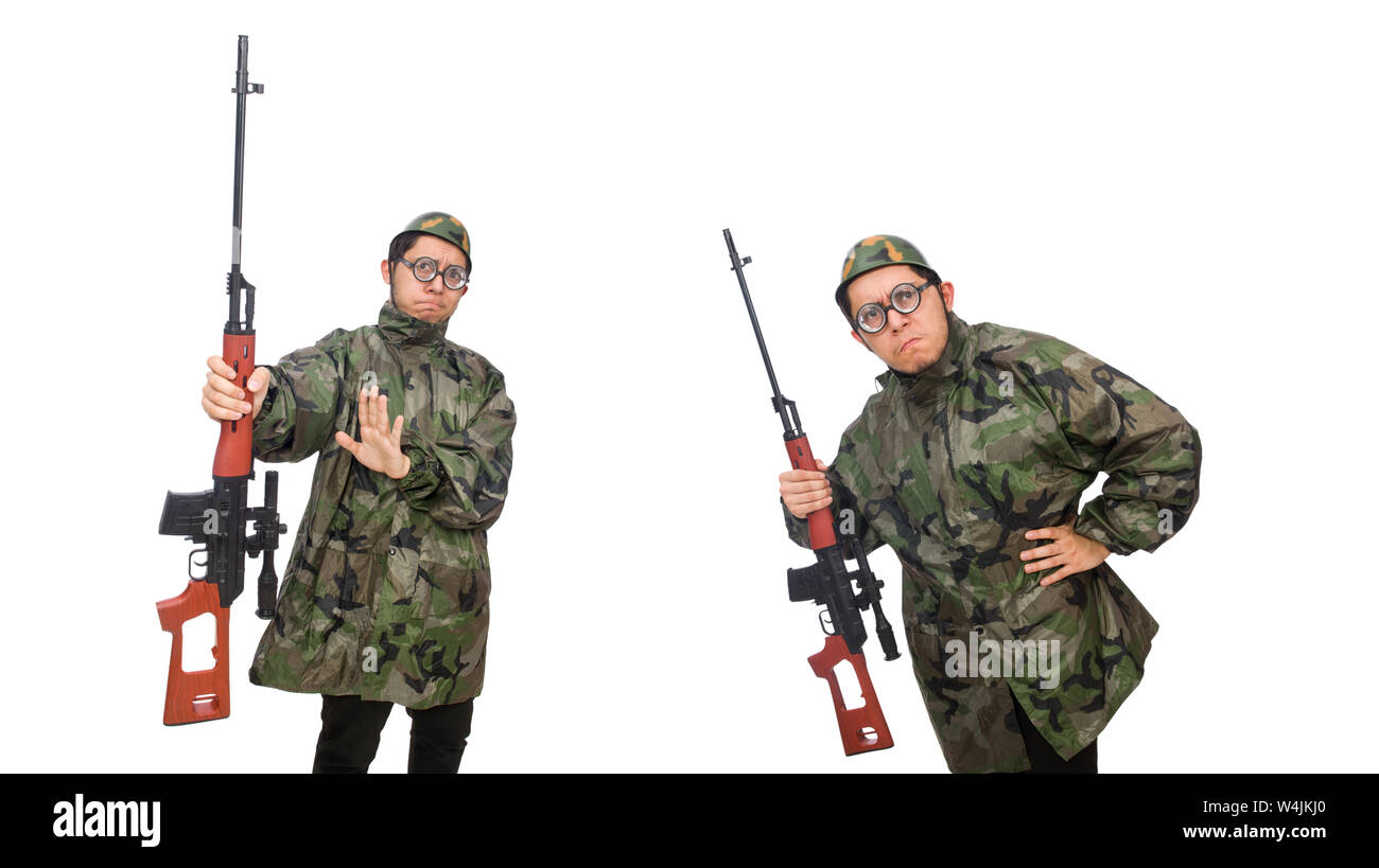 Military man with a gun isolated on white Stock Photo - Alamy
