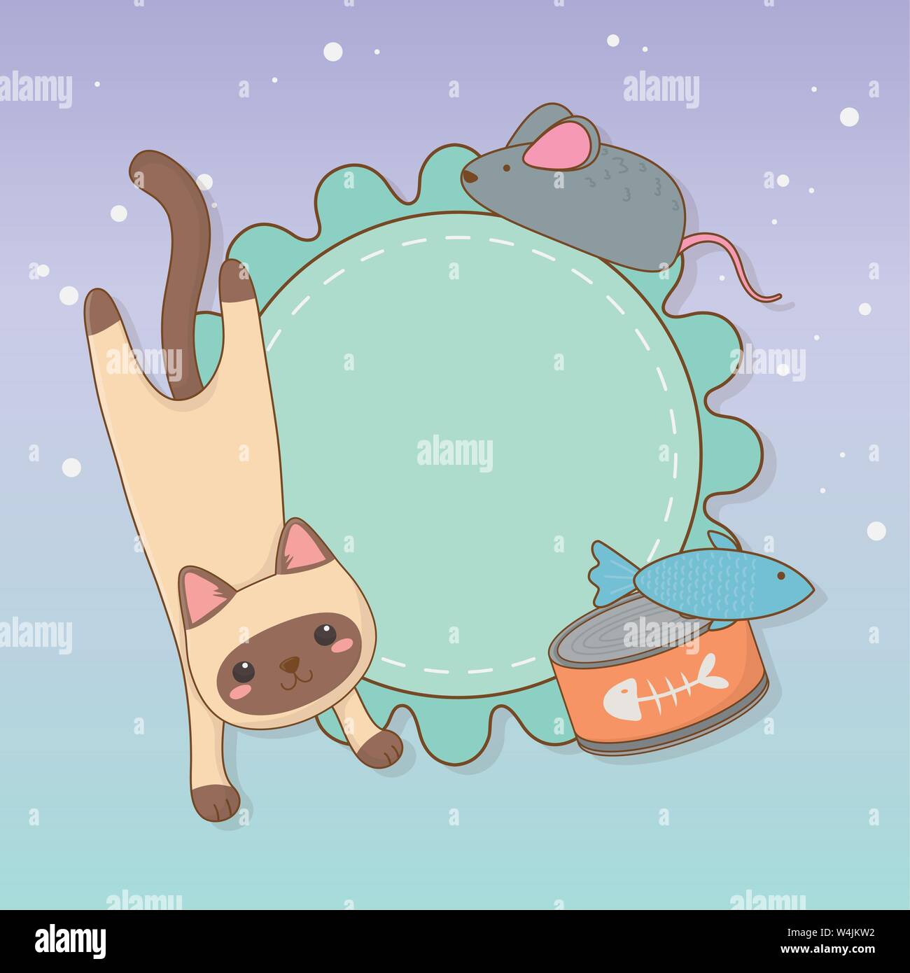 ute little cat mascot with tuna can and mouse vector illustration ...