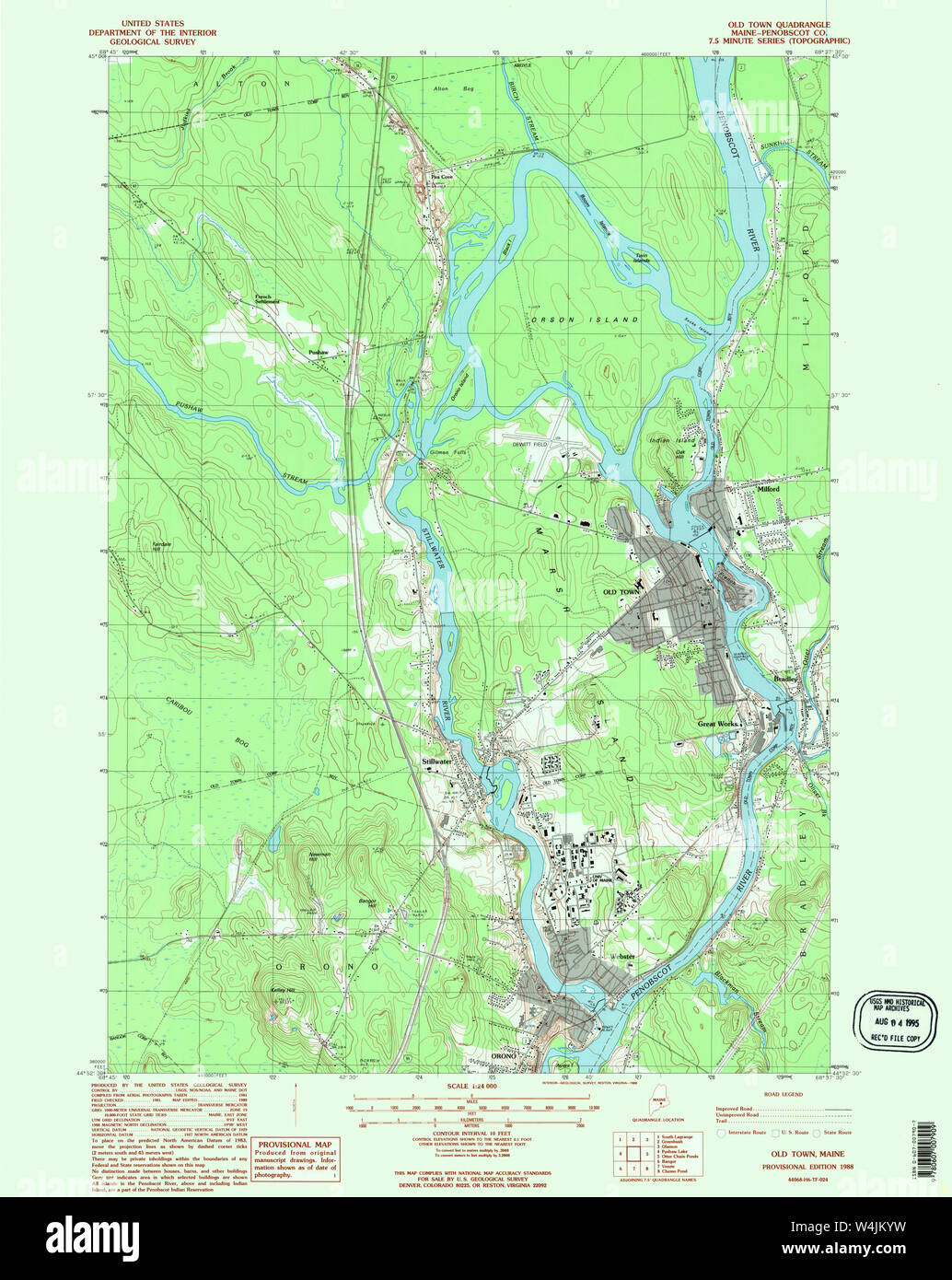 Maine USGS Historical Map Old Town 808145 1988 24000 Restoration Stock ...