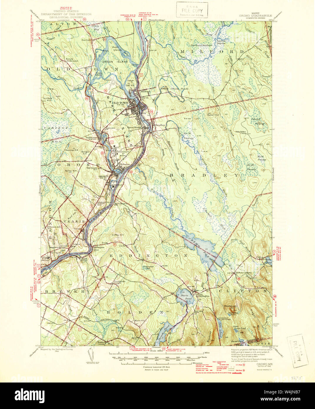 Maine USGS Historical Map Orono 460718 1946 62500 Restoration Stock ...