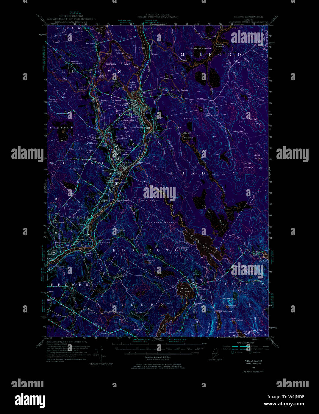 Maine USGS Historical Map Orono 460722 1955 62500 Inversion Restoration ...