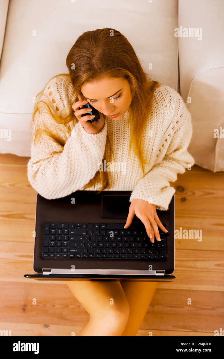 Woman sitting floor top view hi-res stock photography and images - Alamy