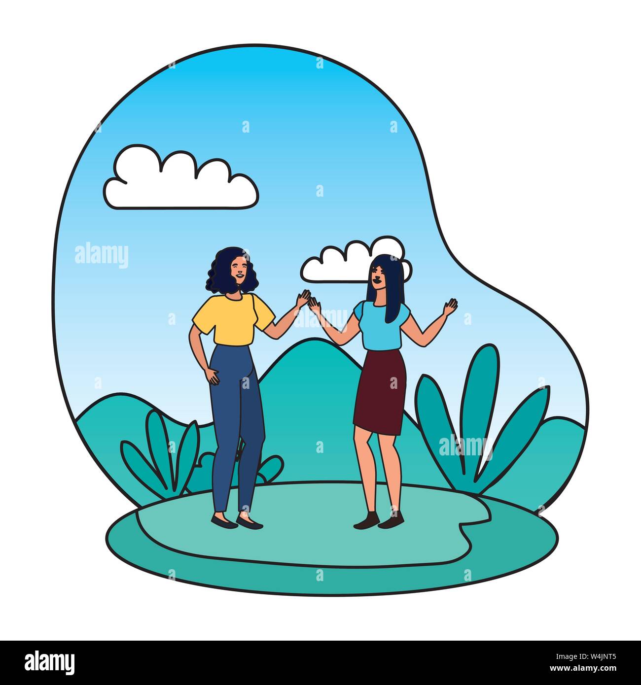 young girls friends in the landscape Stock Vector Image & Art - Alamy