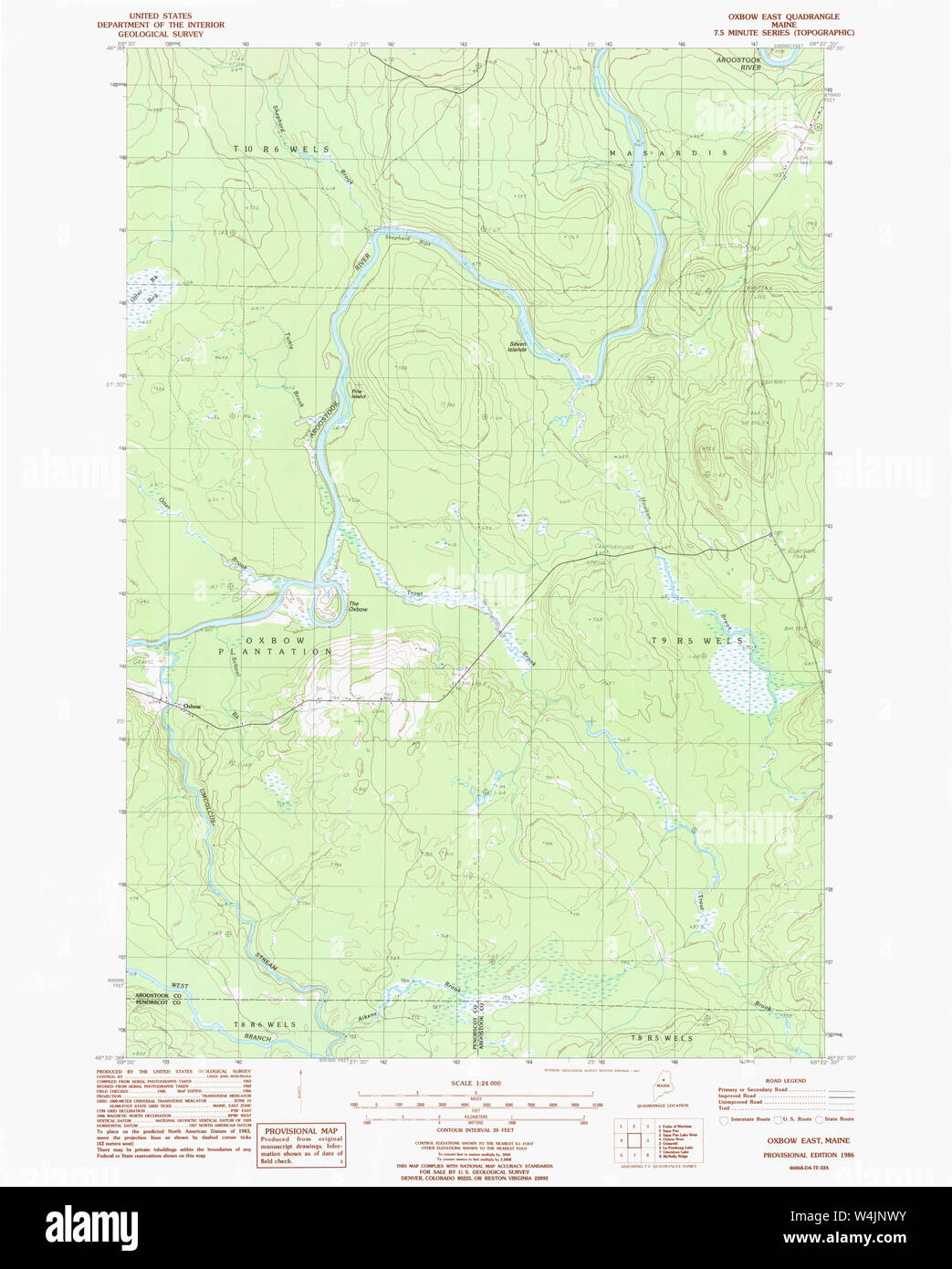 Maine USGS Historical Map Oxbow East 102852 1986 24000 Restoration ...
