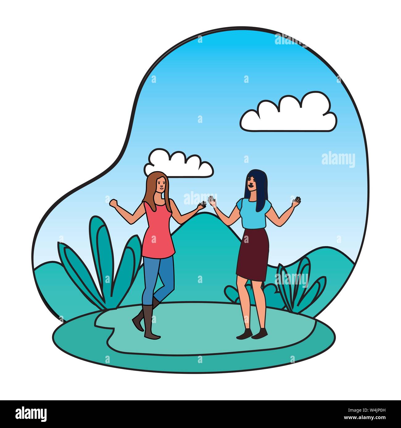 young girls friends in the landscape Stock Vector Image & Art - Alamy