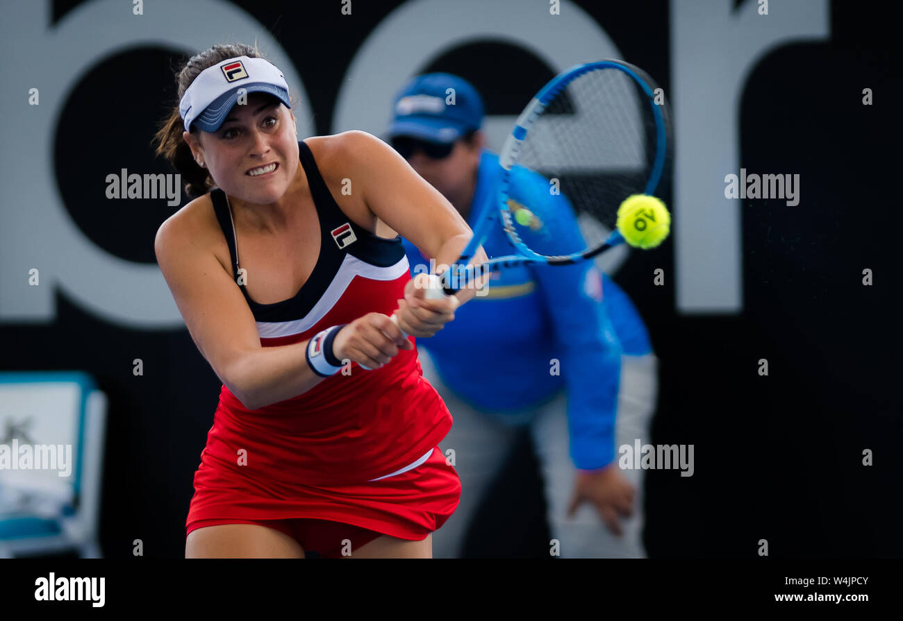 Kimberly Birrell of Australia in action during her first-round match at ...
