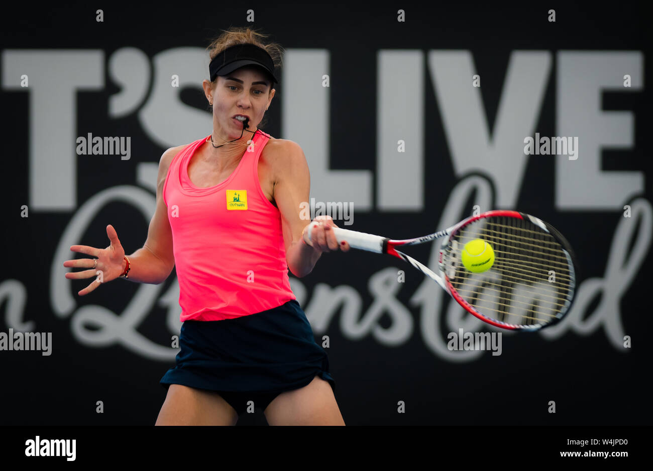 Mihaela Buzarnescu of Romania in action during her first-round match at ...