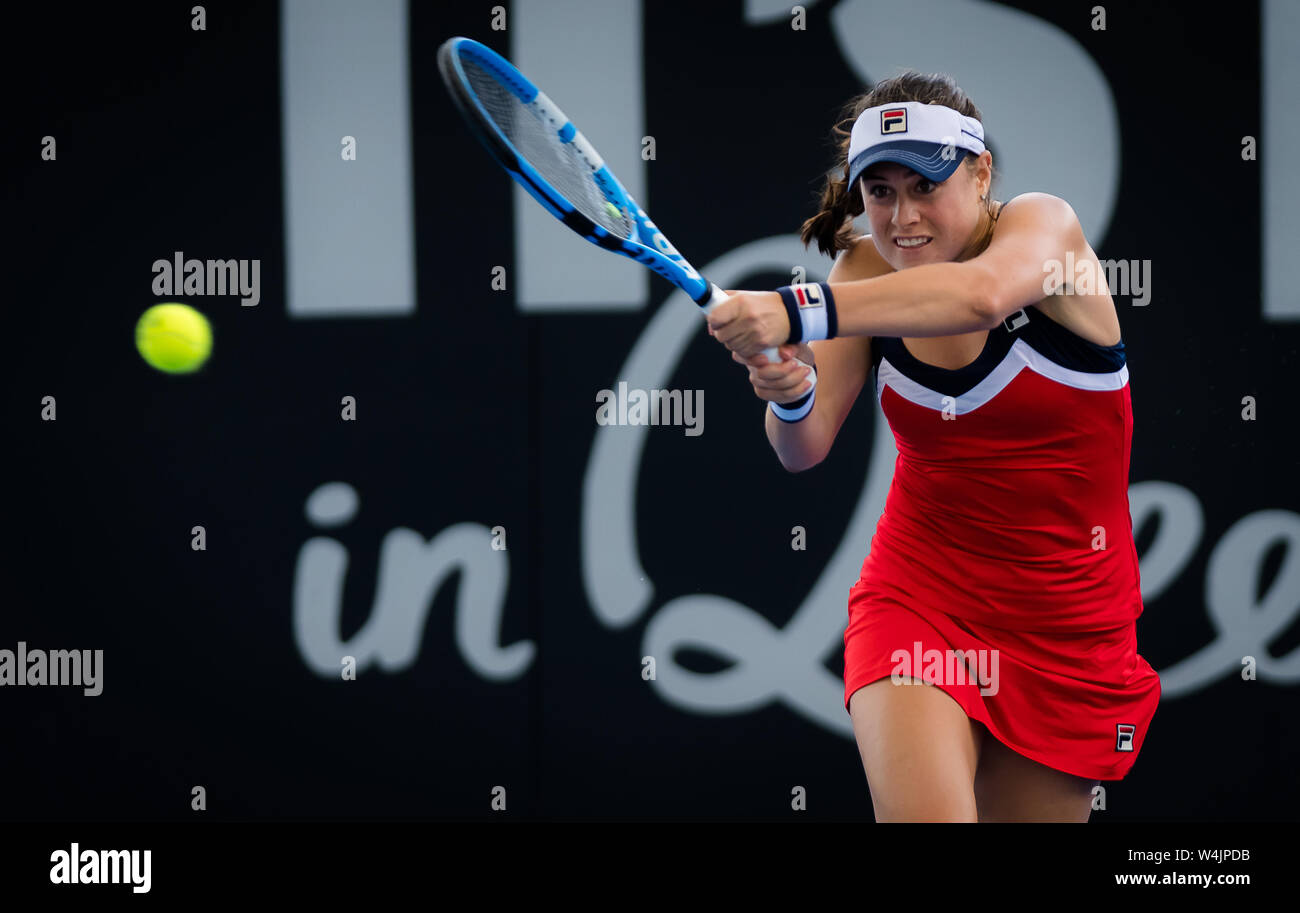 Kimberly Birrell of Australia in action during her first-round match at ...