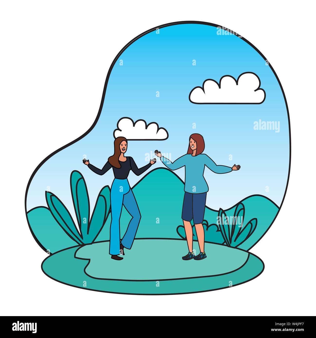 young girls friends in the landscape Stock Vector Image & Art - Alamy