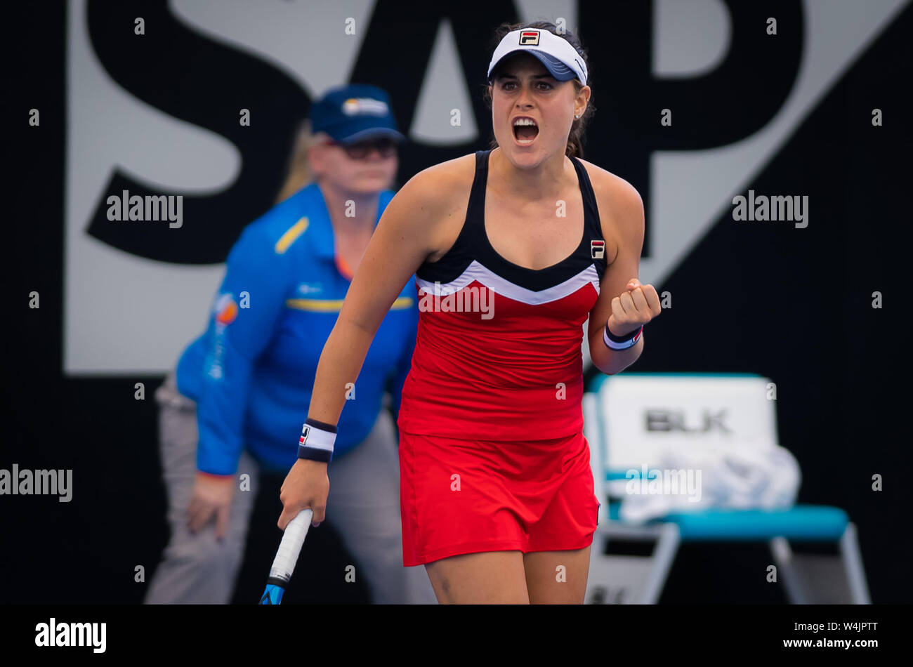 Kimberly Birrell of Australia in action during her first-round match at ...