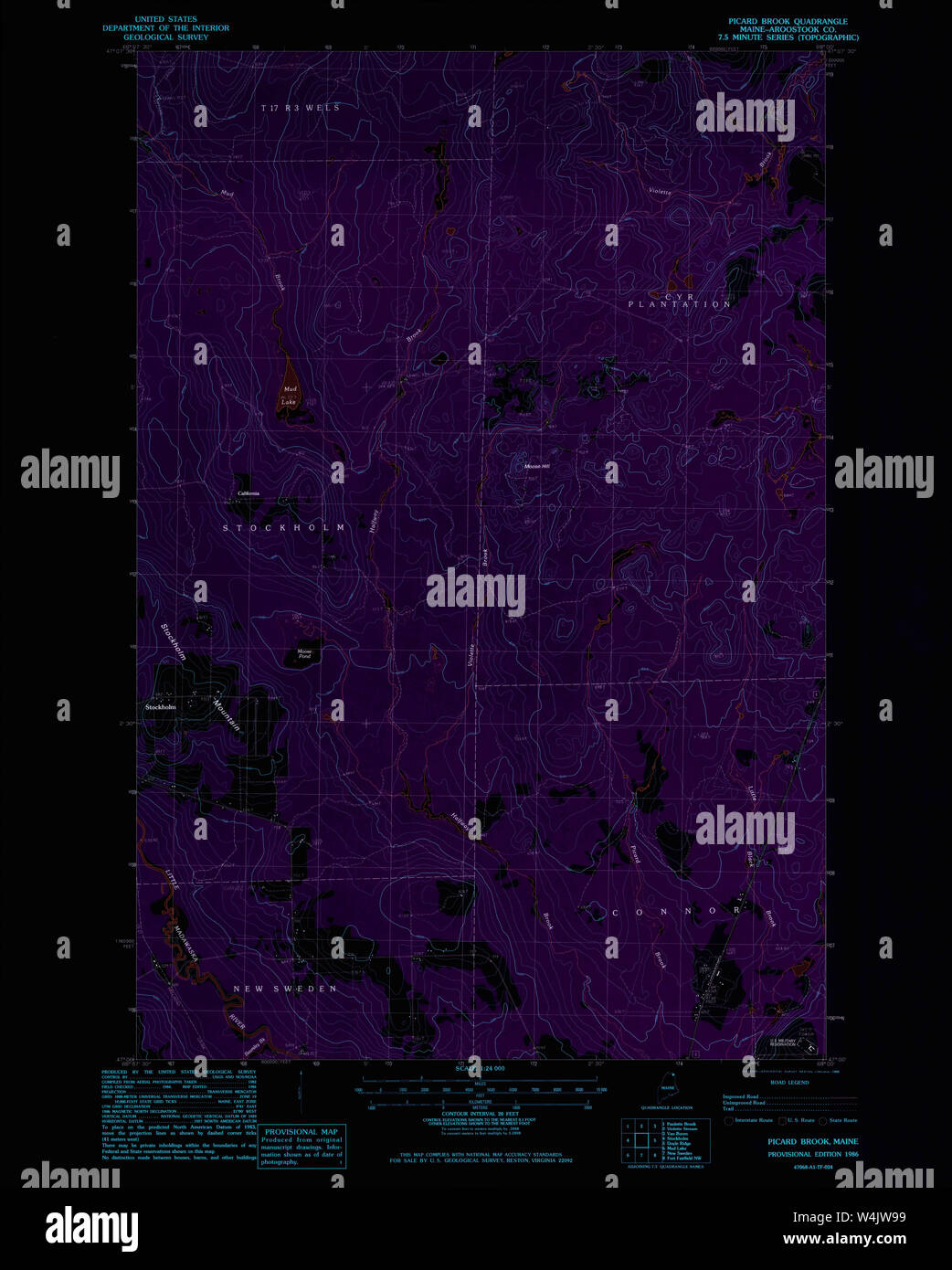 Maine USGS Historical Map Picard Brook 102878 1986 24000 Inversion ...