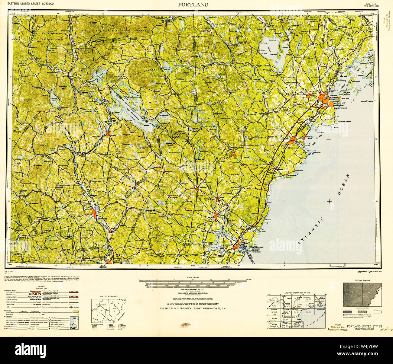 Maine USGS Historical Map Portland 330414 1949 250000 Restoration Stock ...