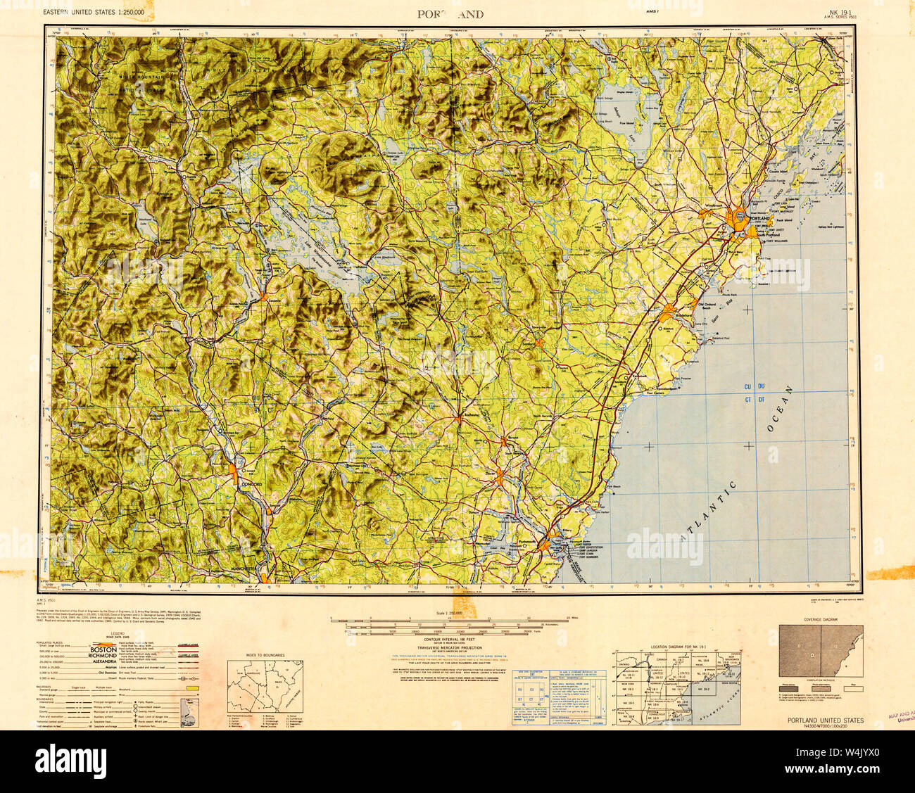 Maine USGS Historical Map Portland 707528 1949 250000 Restoration Stock ...