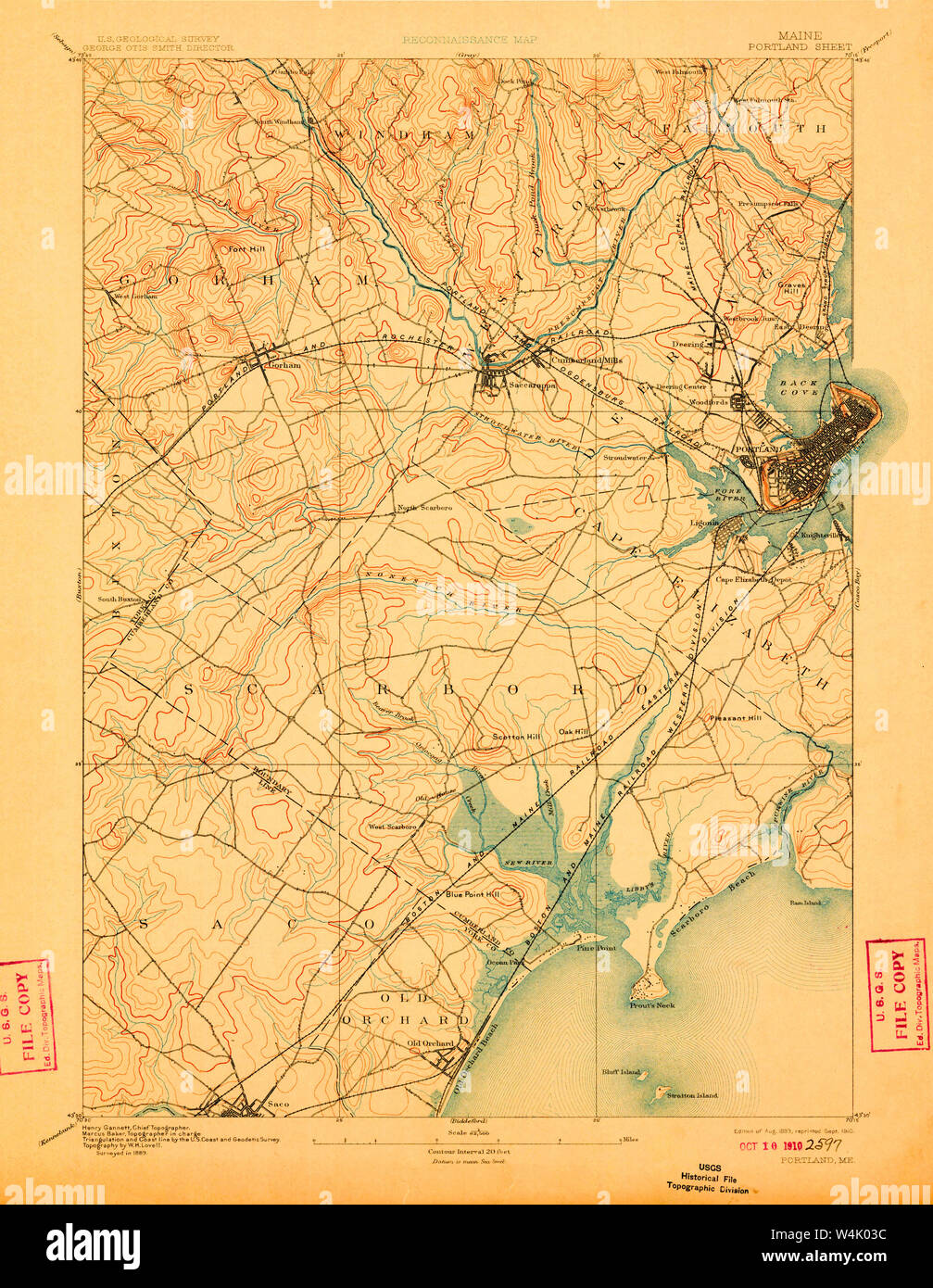 Maine USGS Historical Map Portland 807639 1893 62500 Restoration Stock ...
