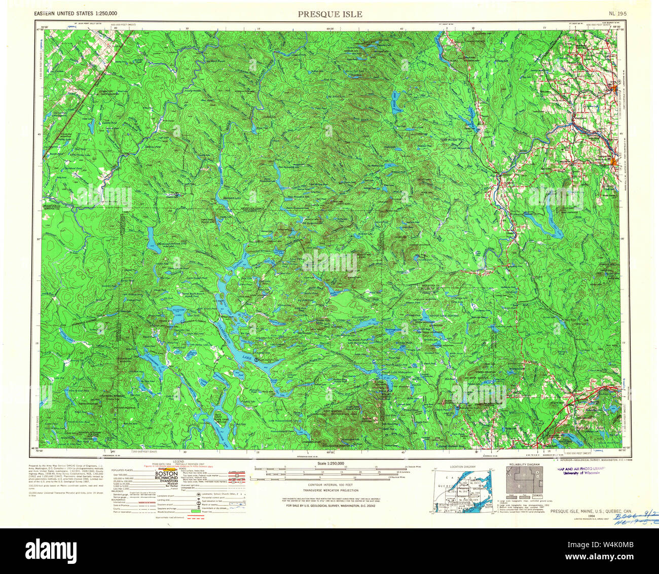 Maine USGS Historical Map Presque Isle 707533 1954 250000 Restoration ...