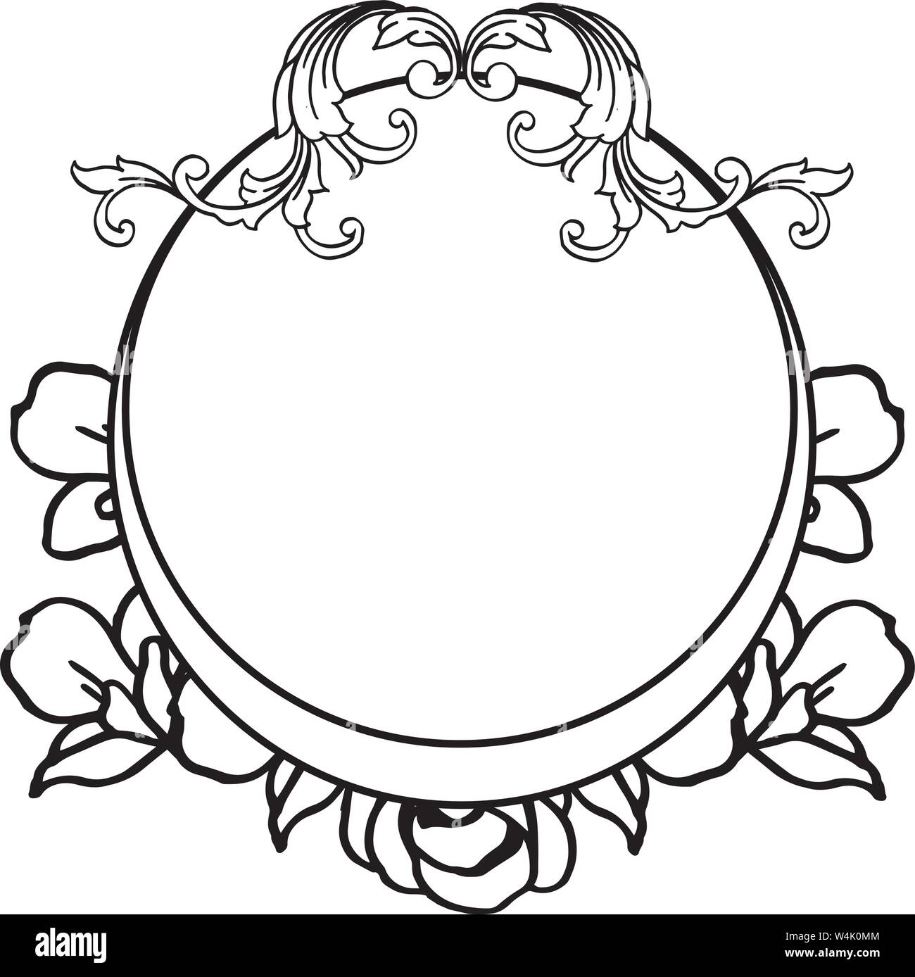 Pattern decorative of round rose flower frame. Vector illustration ...