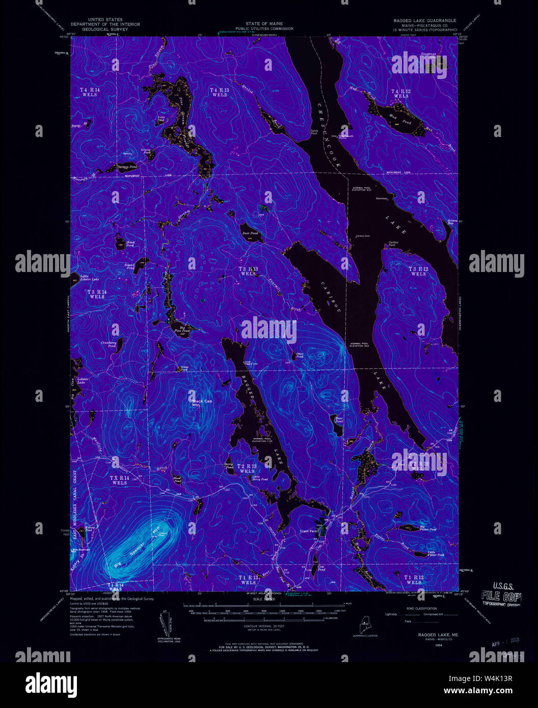 Maine USGS Historical Map Ragged Lake 460788 1954 62500 Inversion ...