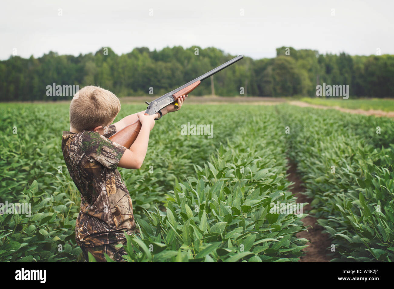 Boy with shotgun while dove hunting Stock Photo - Alamy