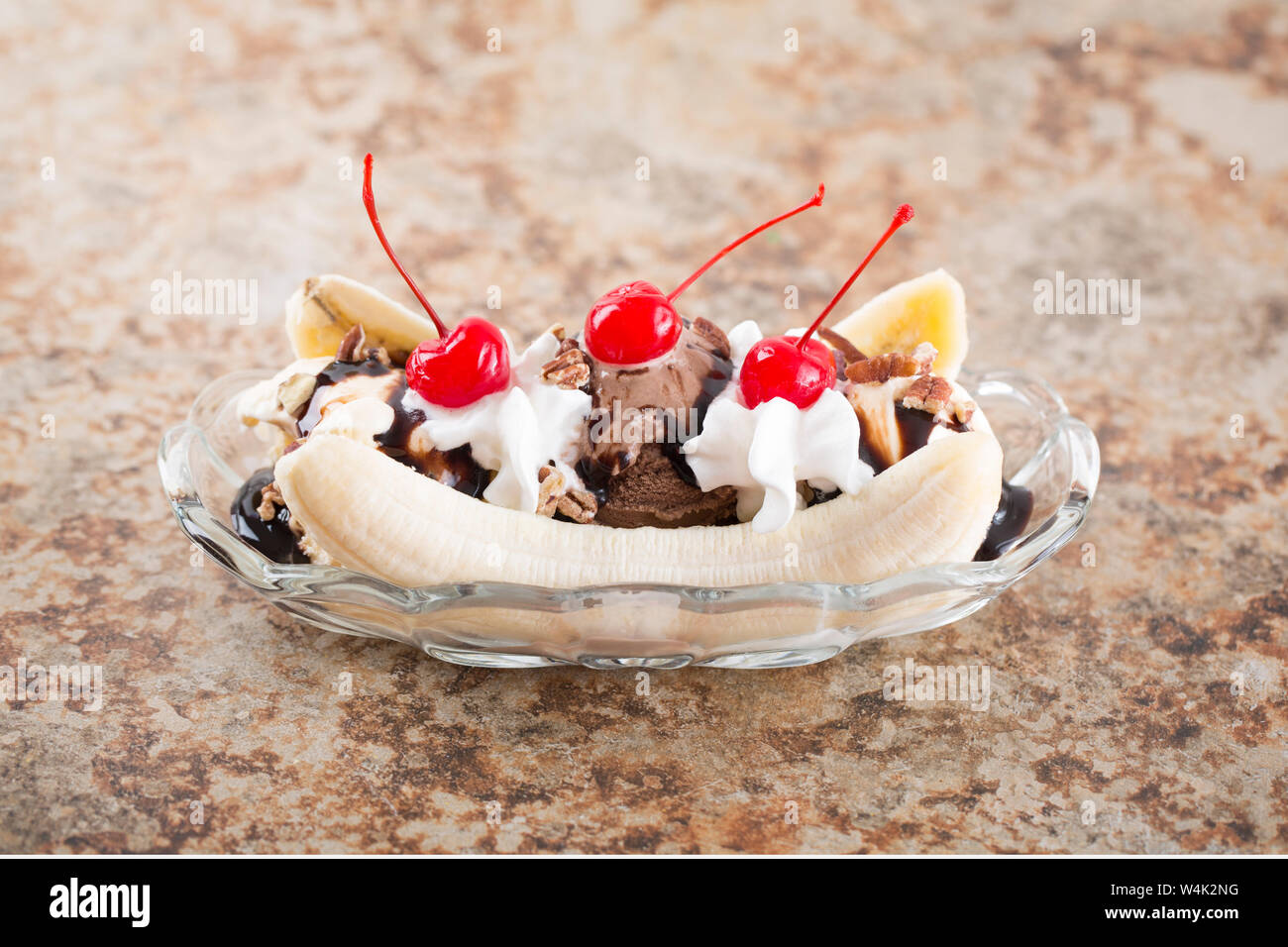 Banana Split in a Dish Stock Photo - Alamy