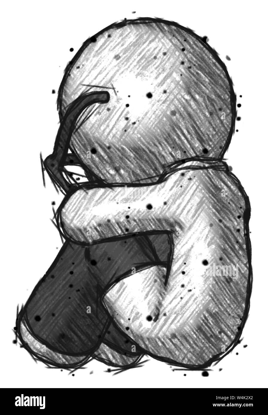 Sketch doctor scientist man sitting with head down back view facing ...