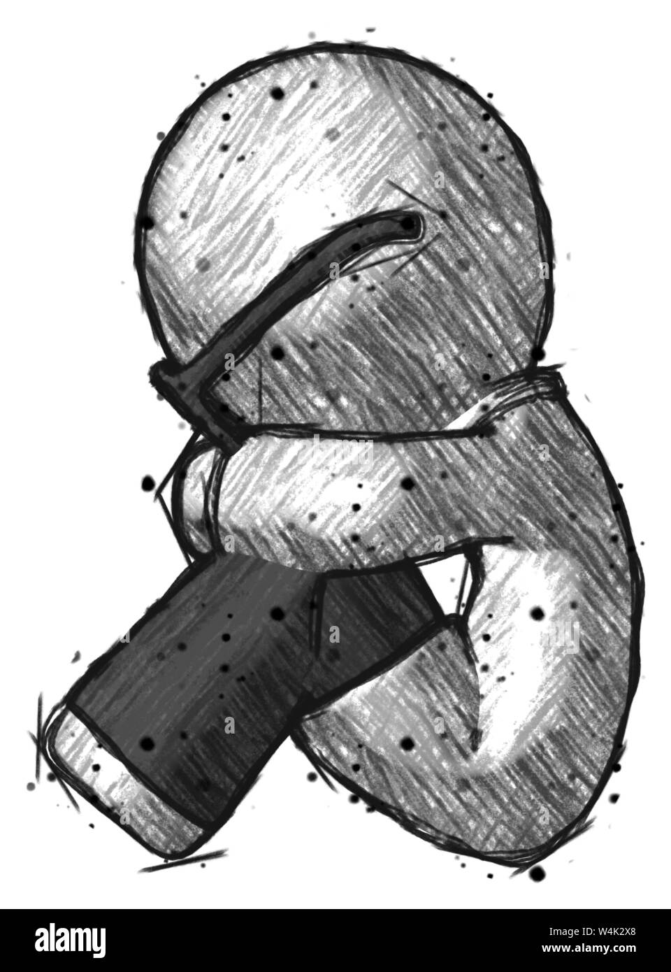 Sketch doctor scientist man sitting with head down facing sideways left ...