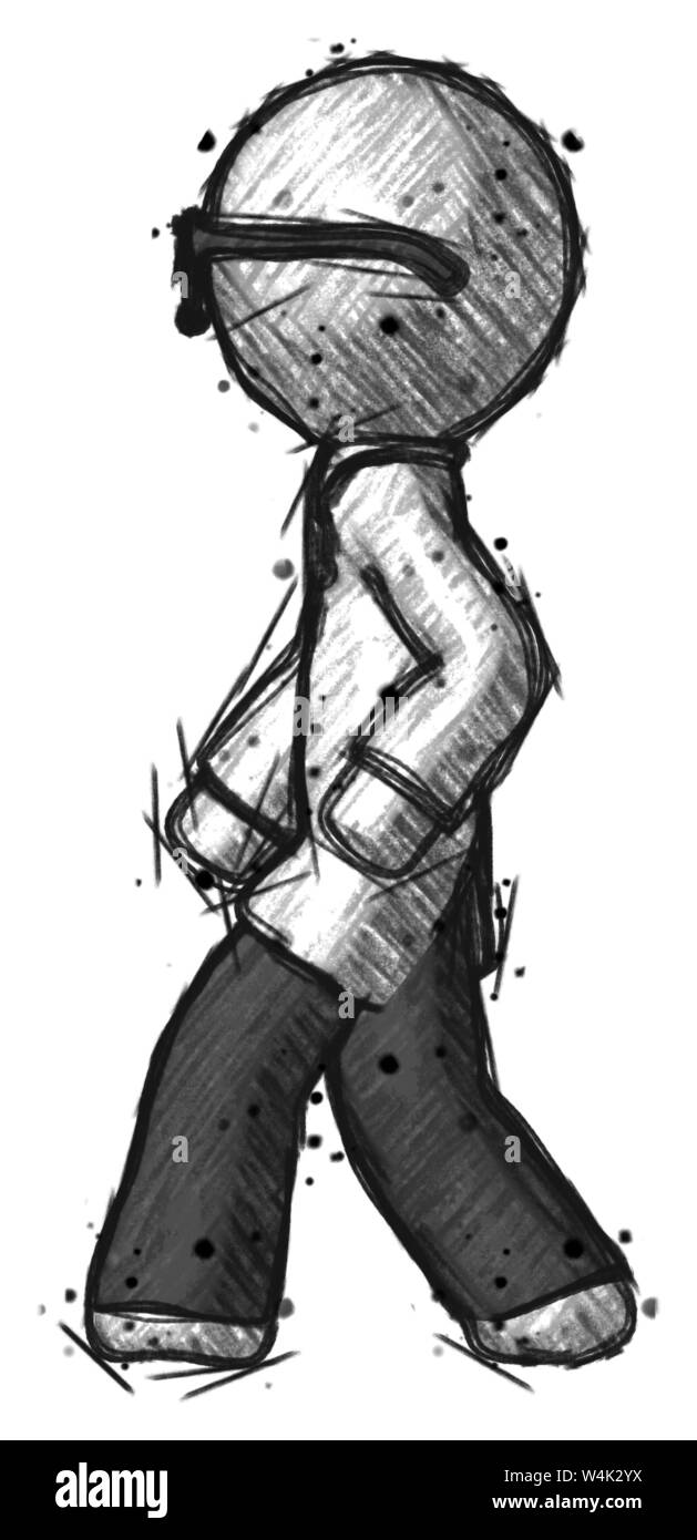 Sketch doctor scientist man walking left side view Stock Photo - Alamy