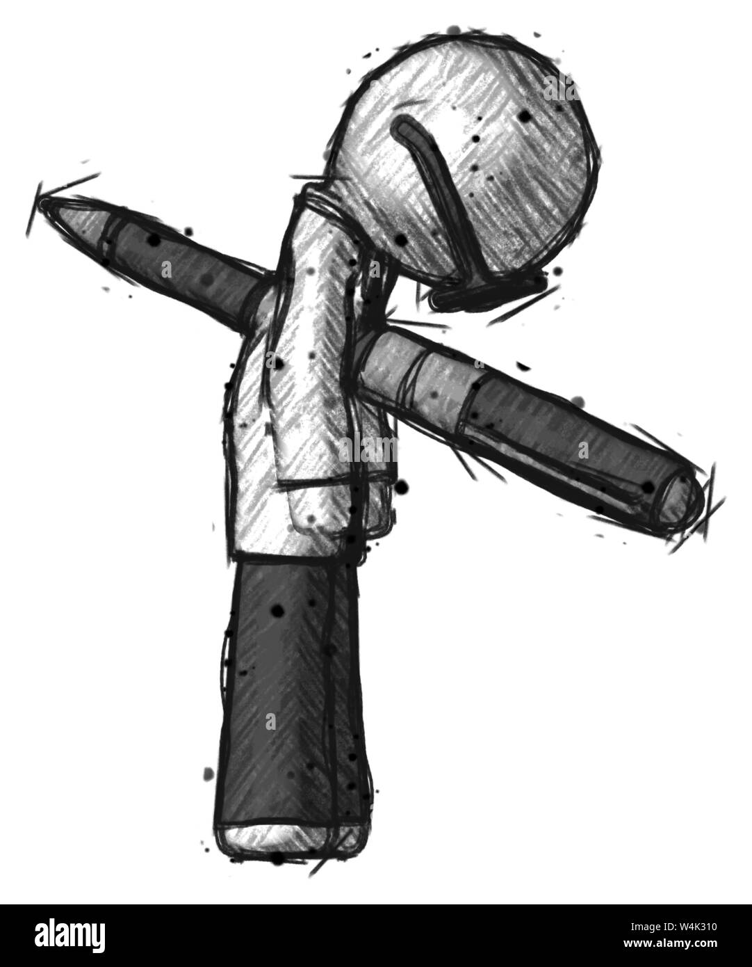 Sketch doctor scientist man impaled through the chest with a giant pen ...