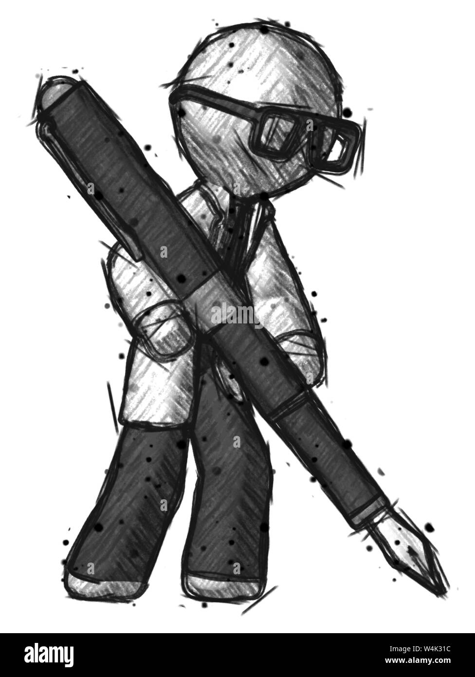 Sketch doctor scientist man drawing or writing with large calligraphy ...