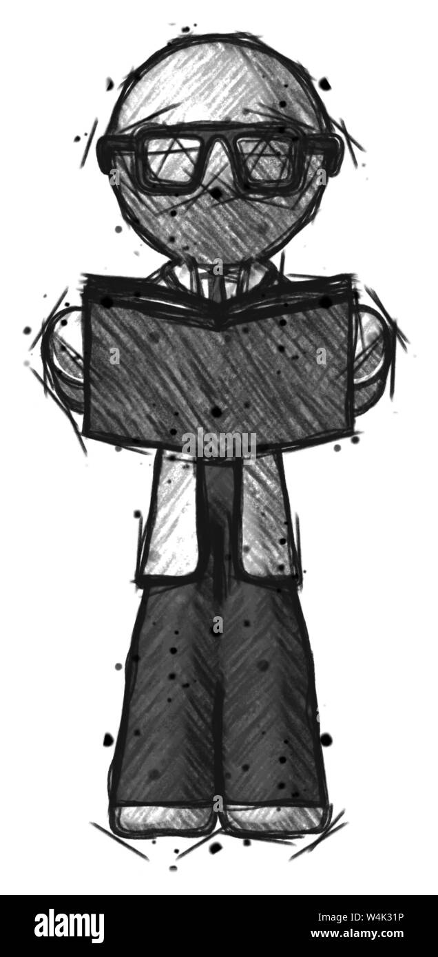 Sketch doctor scientist man reading book while standing up facing ...