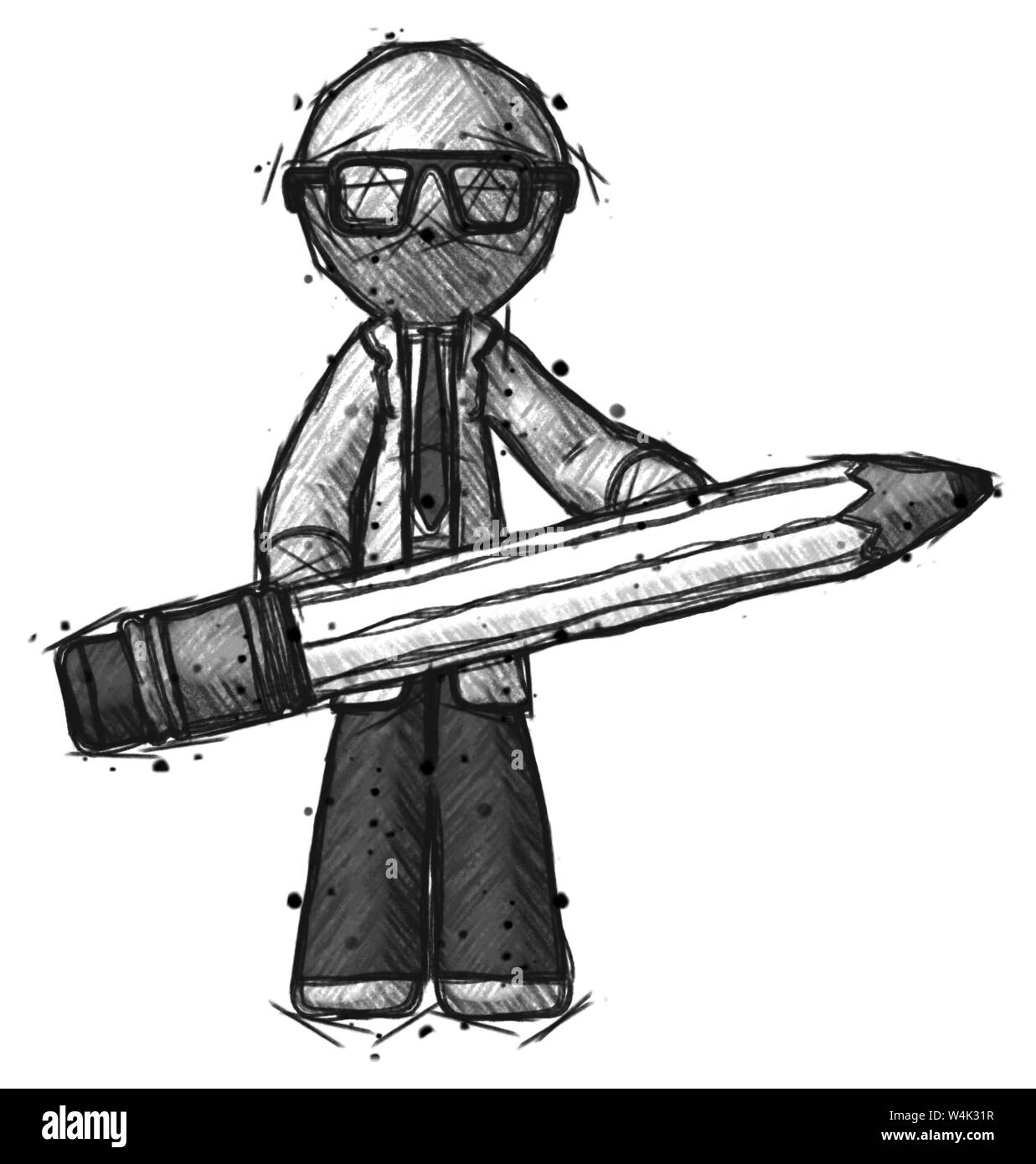Sketch doctor scientist man artist, writer, or blogger holding big ...