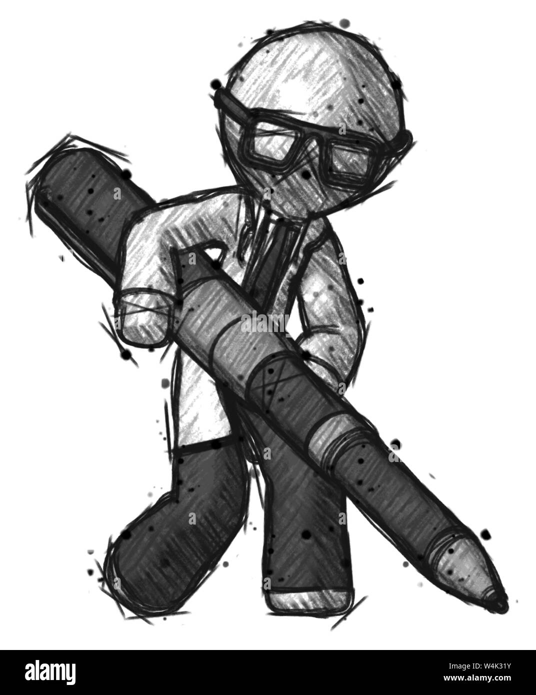 Sketch doctor scientist man writing with a huge pen Stock Photo - Alamy