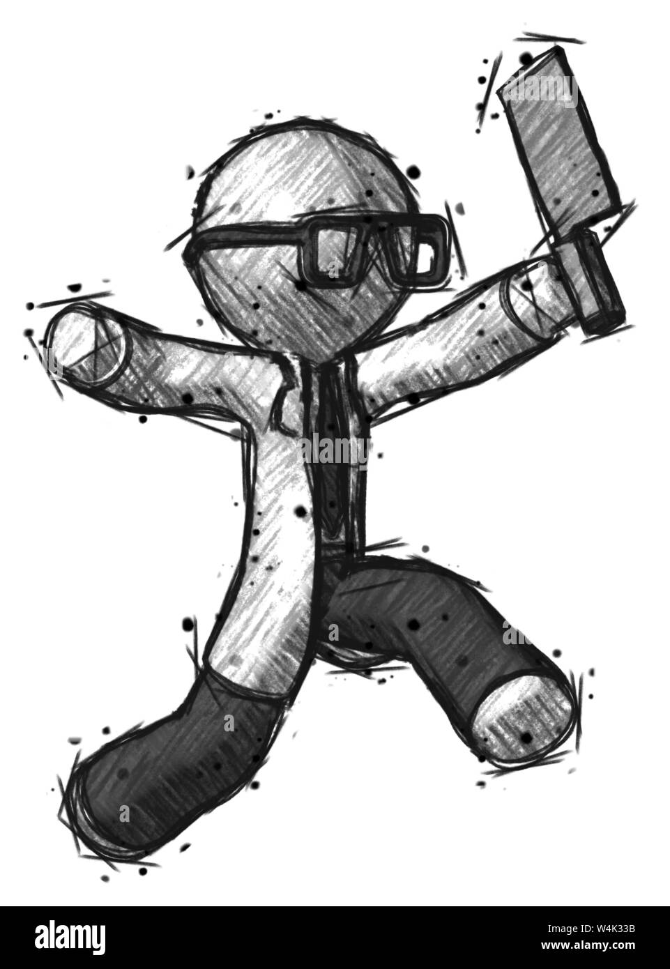 Sketch doctor scientist man psycho running with meat cleaver Stock ...