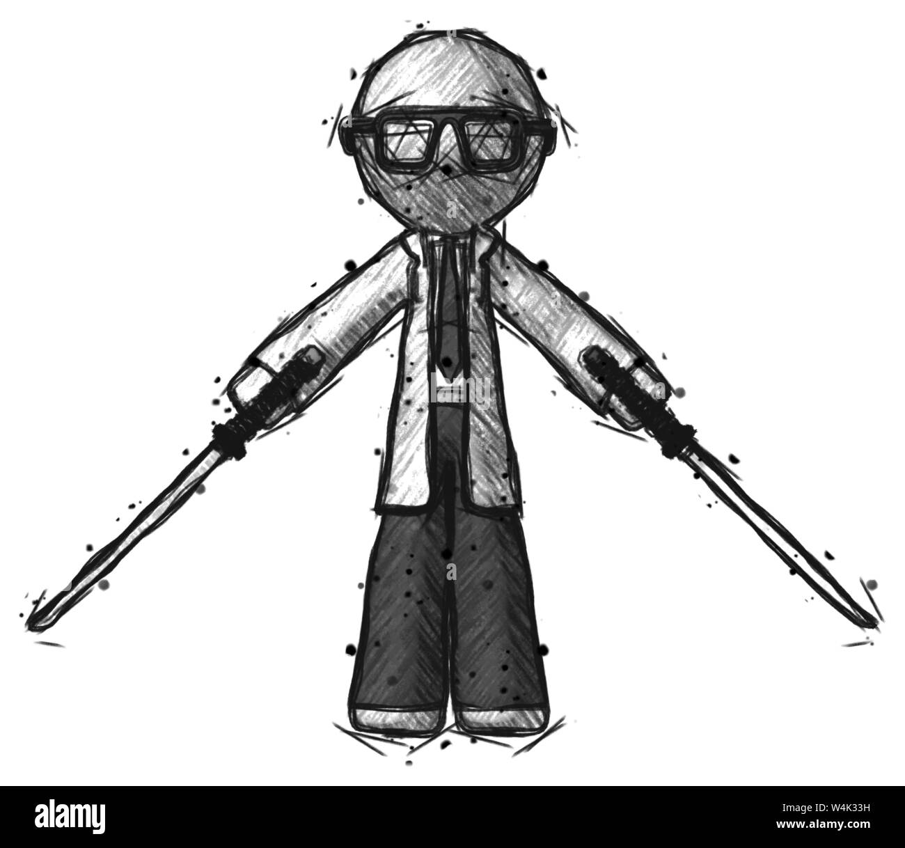 Sketch doctor scientist man posing with two ninja sword katanas Stock ...