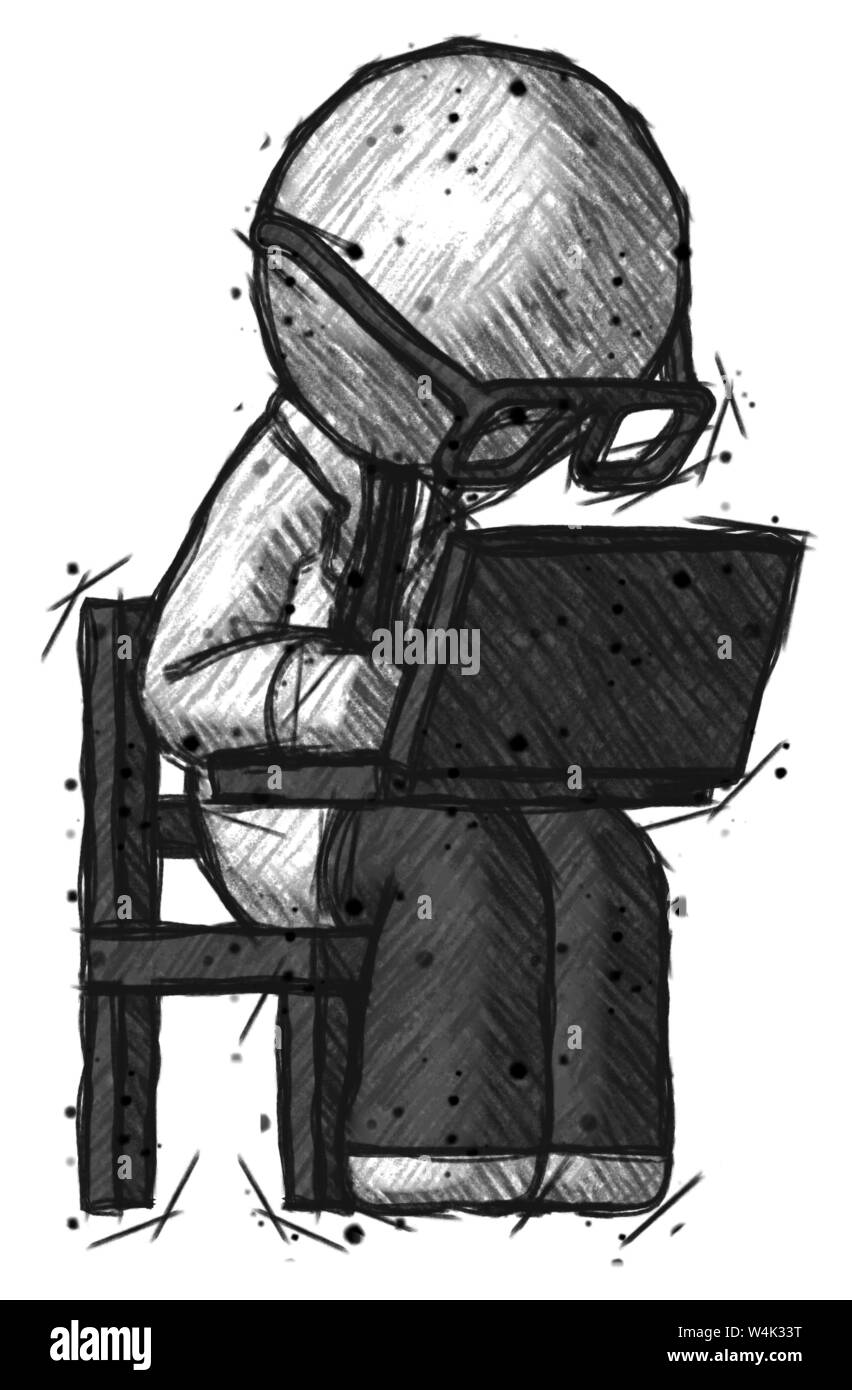 Sketch doctor scientist man using laptop computer while sitting in ...