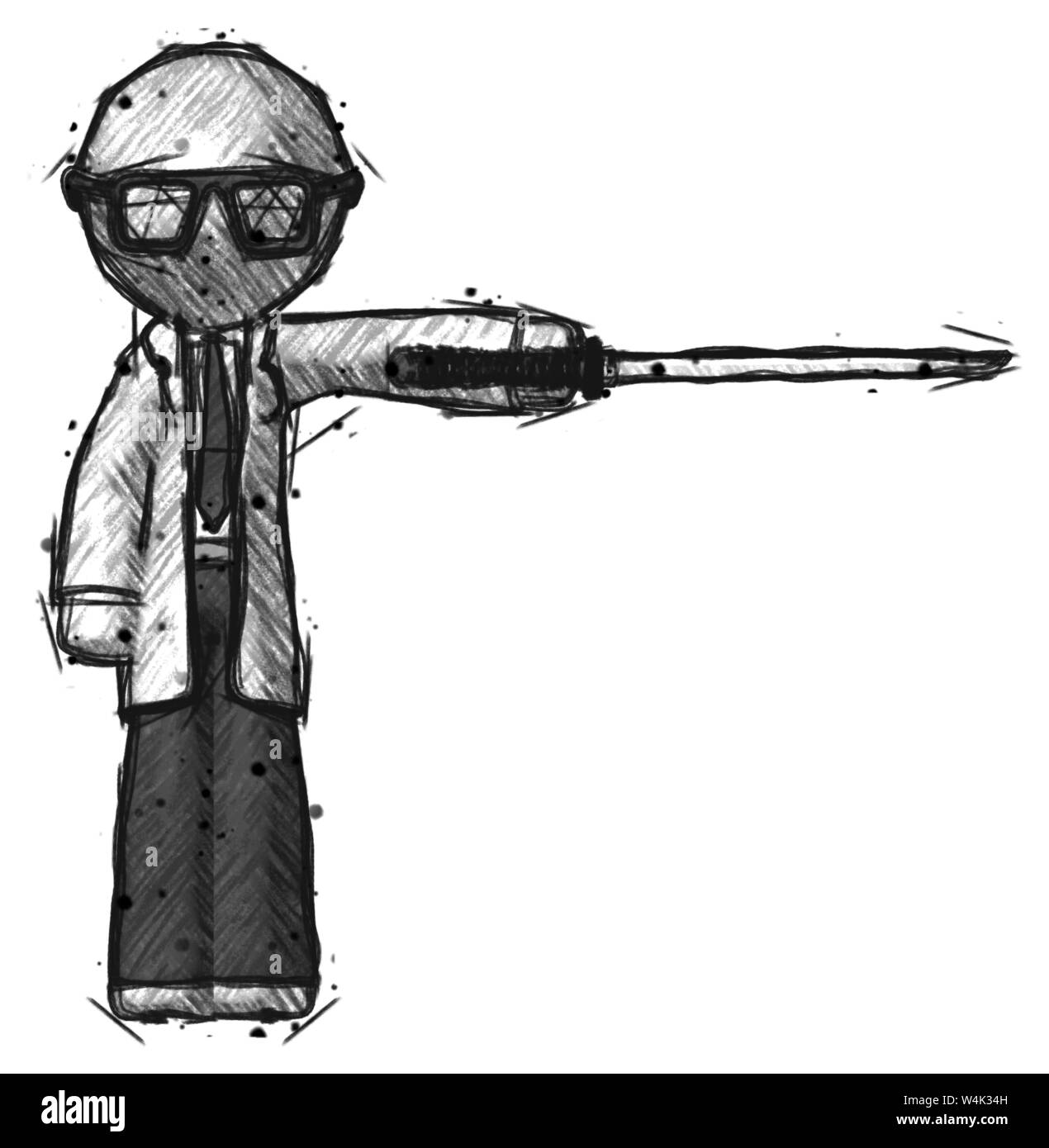 Sketch doctor scientist man standing with ninja sword katana pointing ...