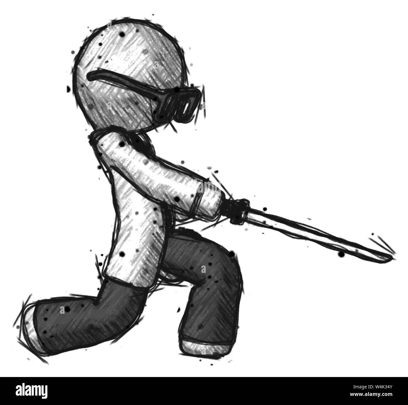 Sketch doctor scientist man with ninja sword katana slicing or striking ...