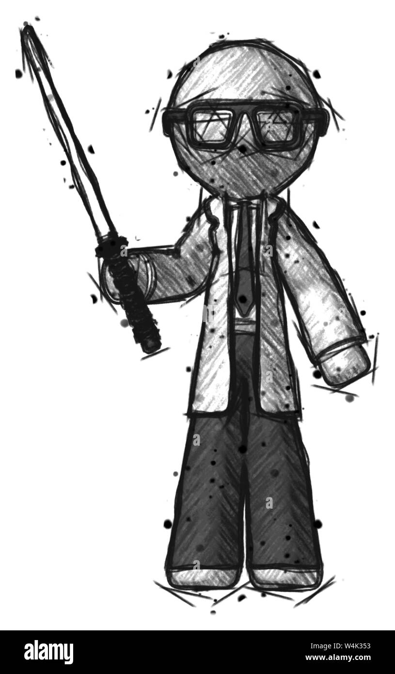 Sketch doctor scientist man standing up with ninja sword katana Stock ...