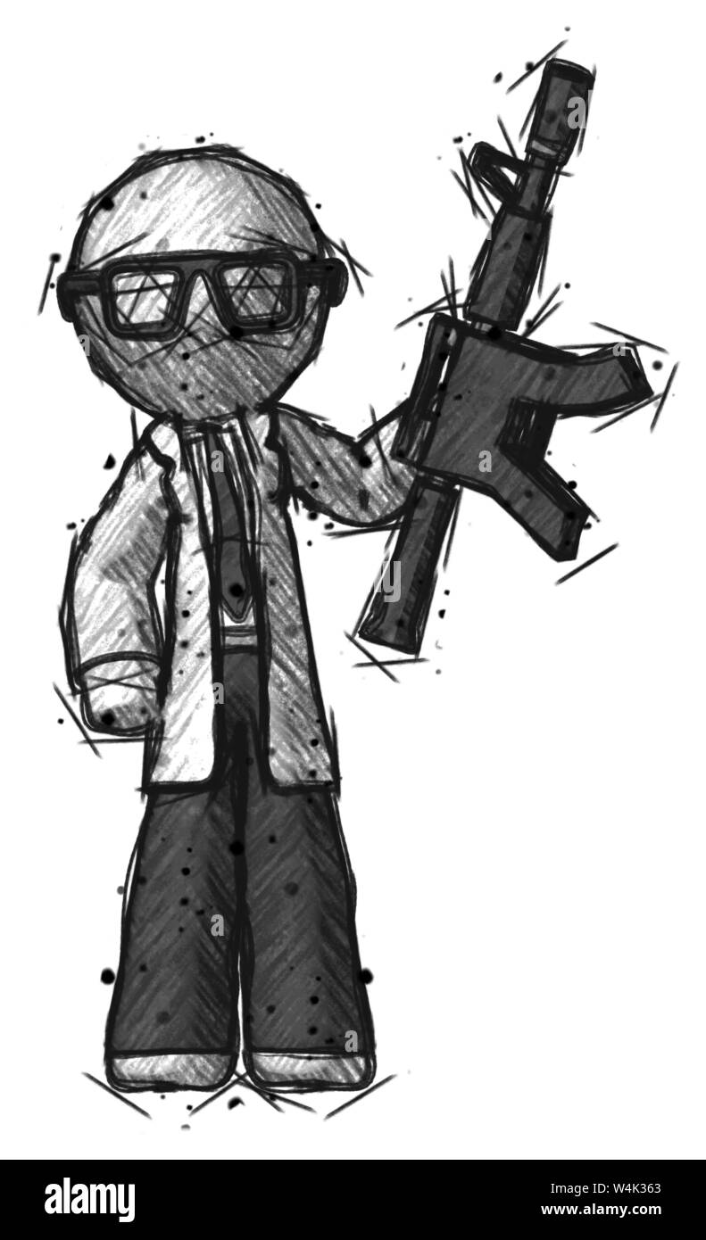 Sketch doctor scientist man holding automatic gun Stock Photo - Alamy