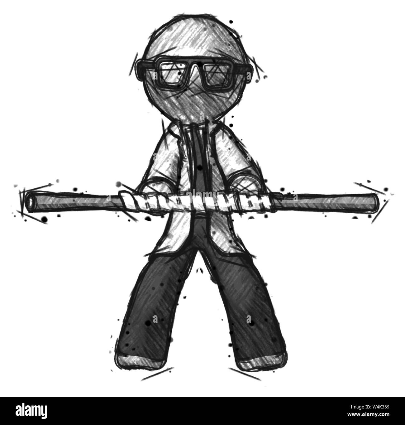 Sketch doctor scientist man bo staff kung fu defense pose Stock Photo ...