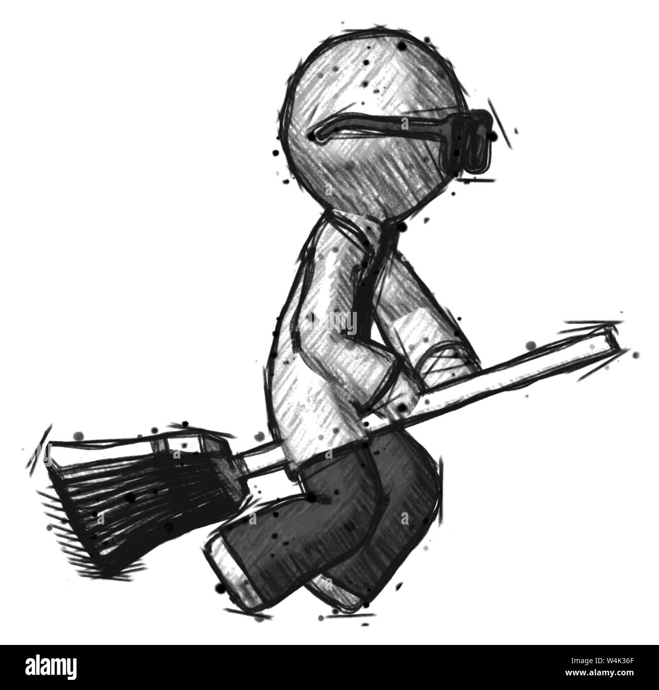 Sketch doctor scientist man flying on broom Stock Photo - Alamy