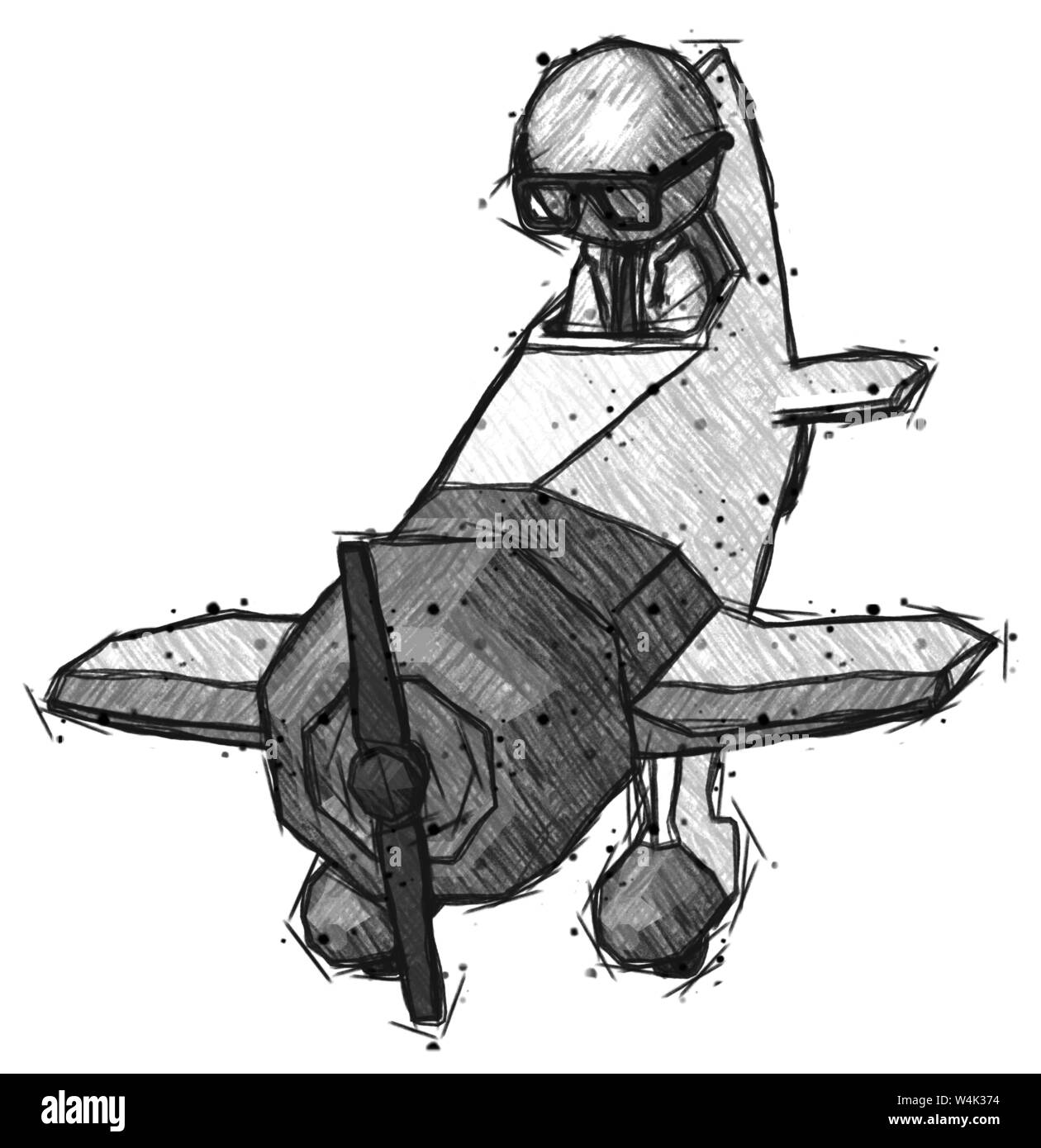 Sketch doctor scientist man in geebee stunt plane descending front ...