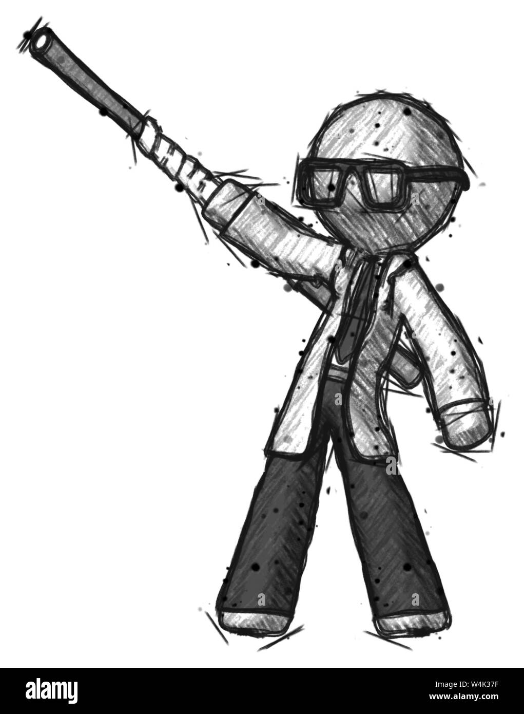 Sketch doctor scientist man bo staff pointing up pose Stock Photo - Alamy