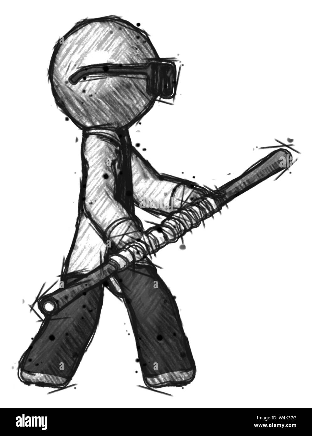 Sketch doctor scientist man holding bo staff in sideways defense pose ...