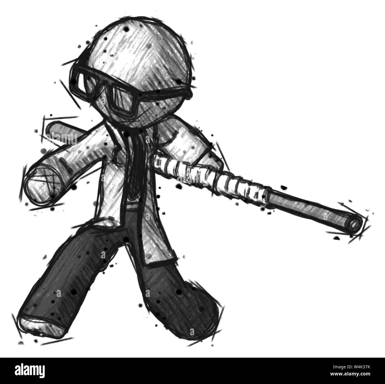 Sketch doctor scientist man bo staff action hero kung fu pose Stock ...