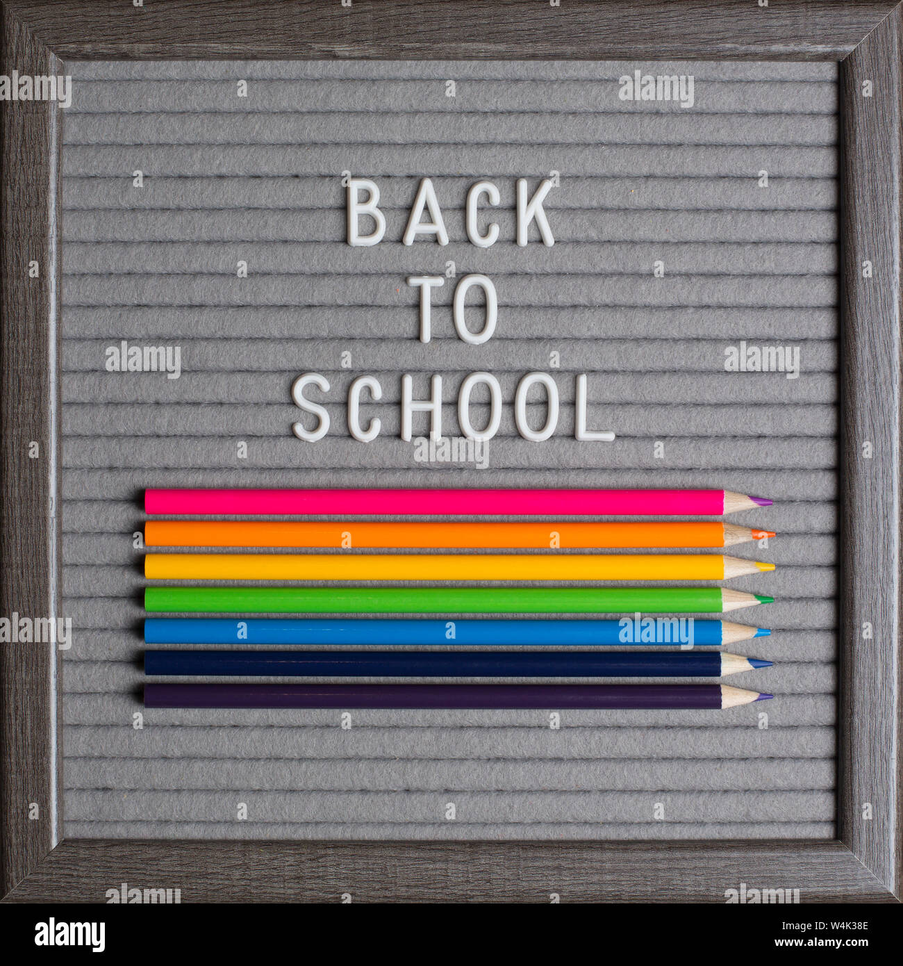 Back to school letter board with colored pencils Stock Photo - Alamy