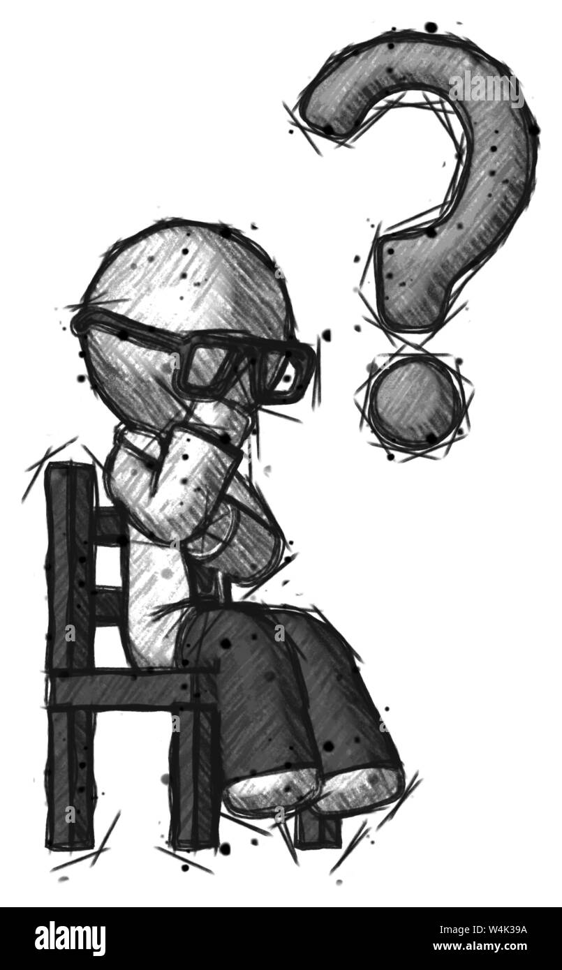 Sketch doctor scientist man question mark concept, sitting on chair ...